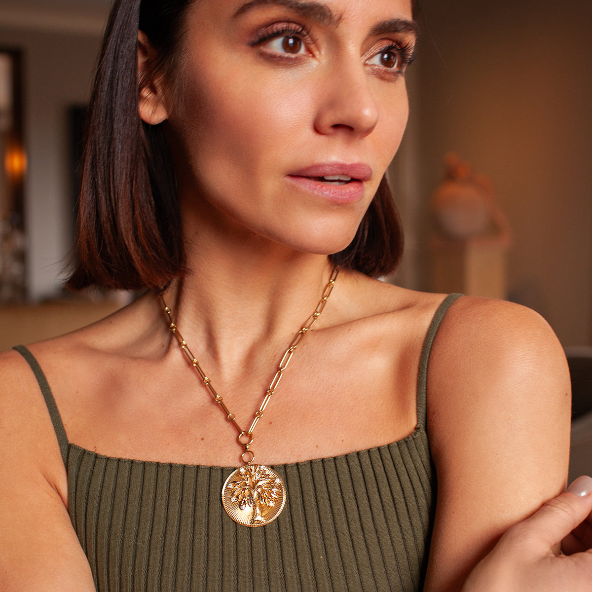 Vintage Gold Diamond Tree of Life Pendant Necklace on Link Chain ...