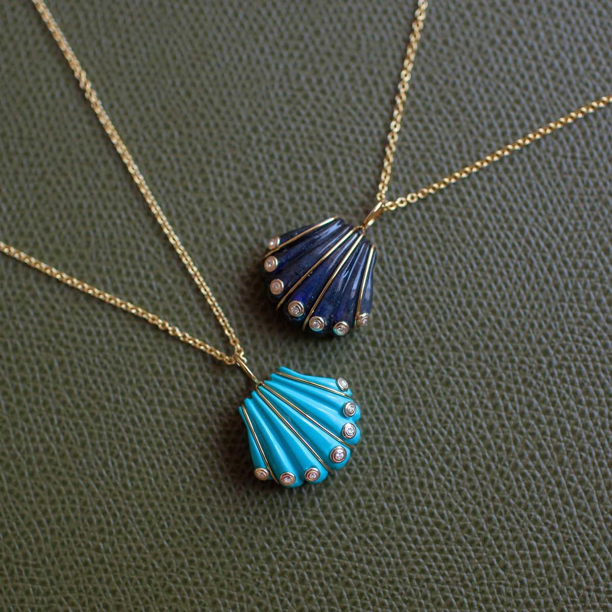 Antonia Shell Necklace | Turquoise & Diamond Pendant in 14K Gold ...