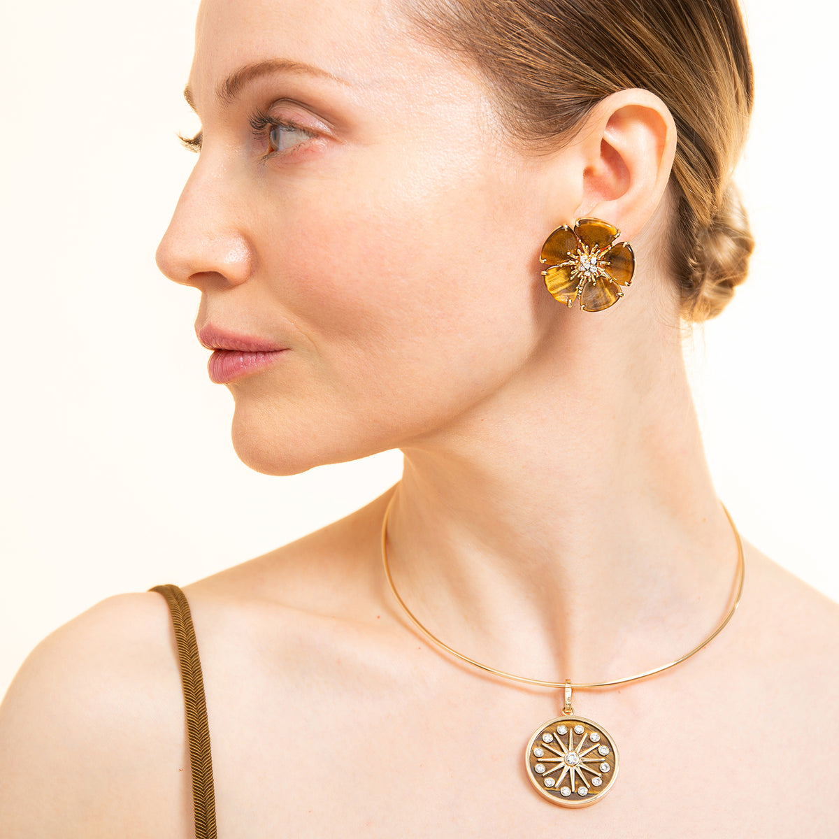 Tiger’s Eye Drop Pendant with Diamond Sunburst in 14k Gold – Shawn ...